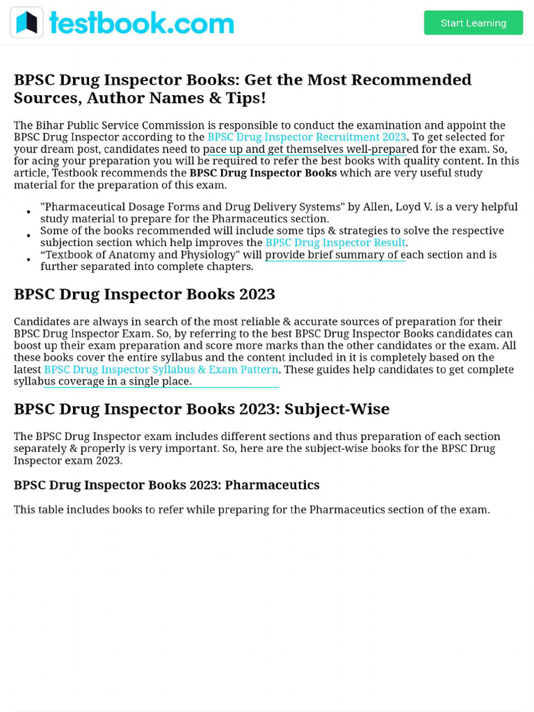 BPSC Drug Inspector Books - Get The Most Recommended Sources, Author ...