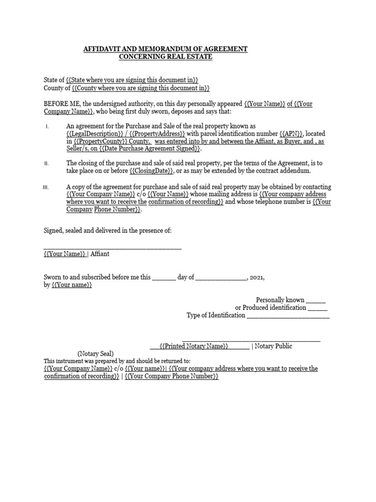 Real Estate Affidavit and Agreement | PDF
