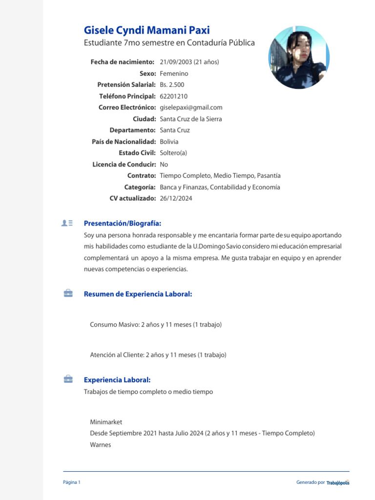 Curriculum Gisele Cyndi Mamani Paxi | PDF | Informática | Economias