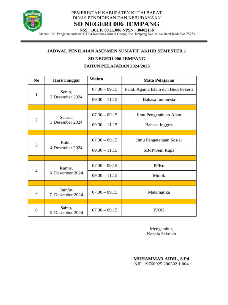 Jadwal Asesmen Sumatif Ganjil 2023 | PDF