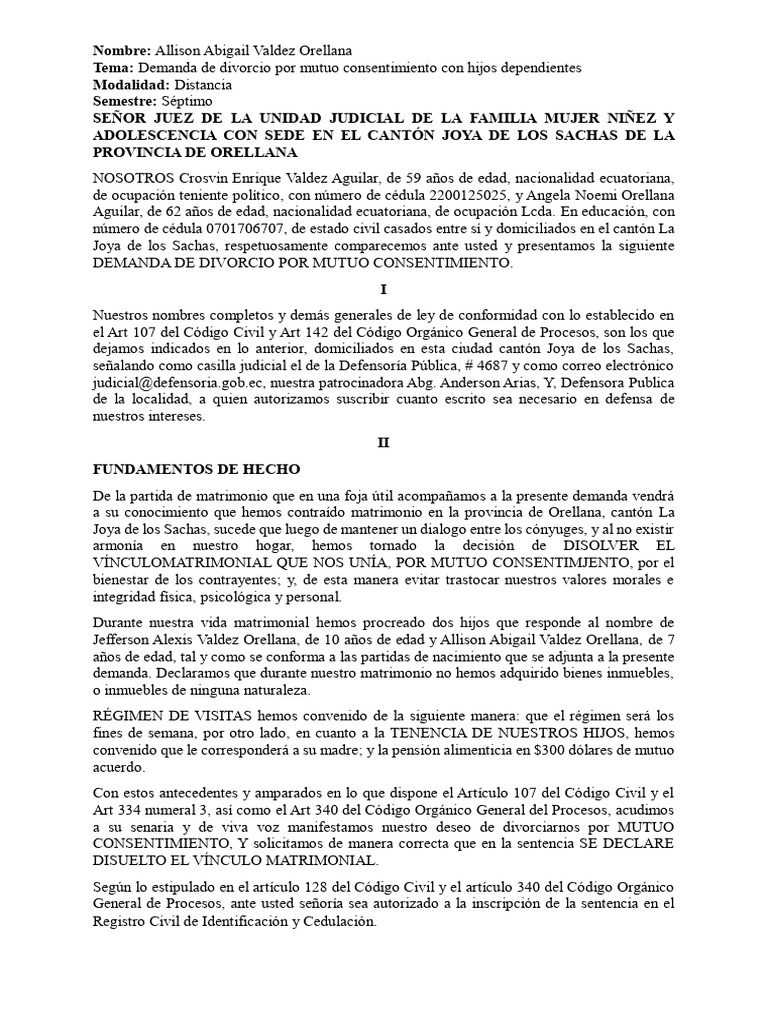 Deber1 Practicas Preprofesionales | PDF | Divorcio | Matrimonio