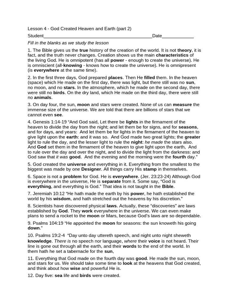 Lesson 04 - Creation Part 2 | PDF | Genesis Creation Narrative ...