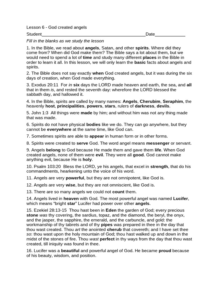 Lesson 06 - God Created Angels | PDF | Satan | Angel