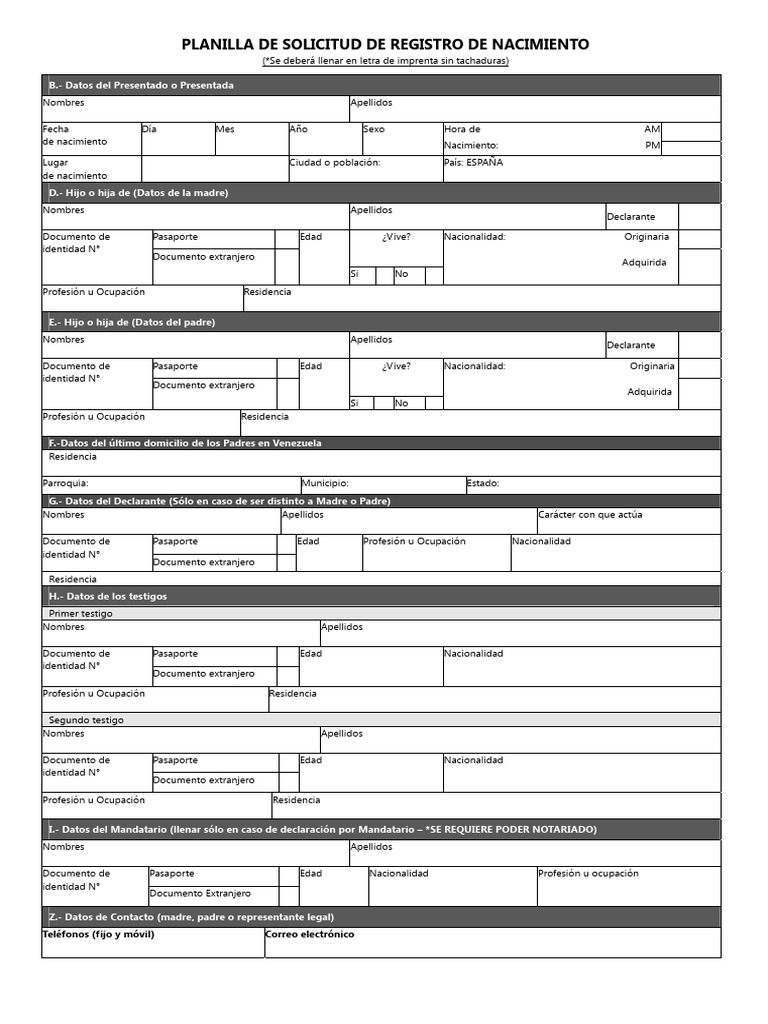 Planilla Reg Nacimiento 2016 | PDF | Gobierno y personalidad
