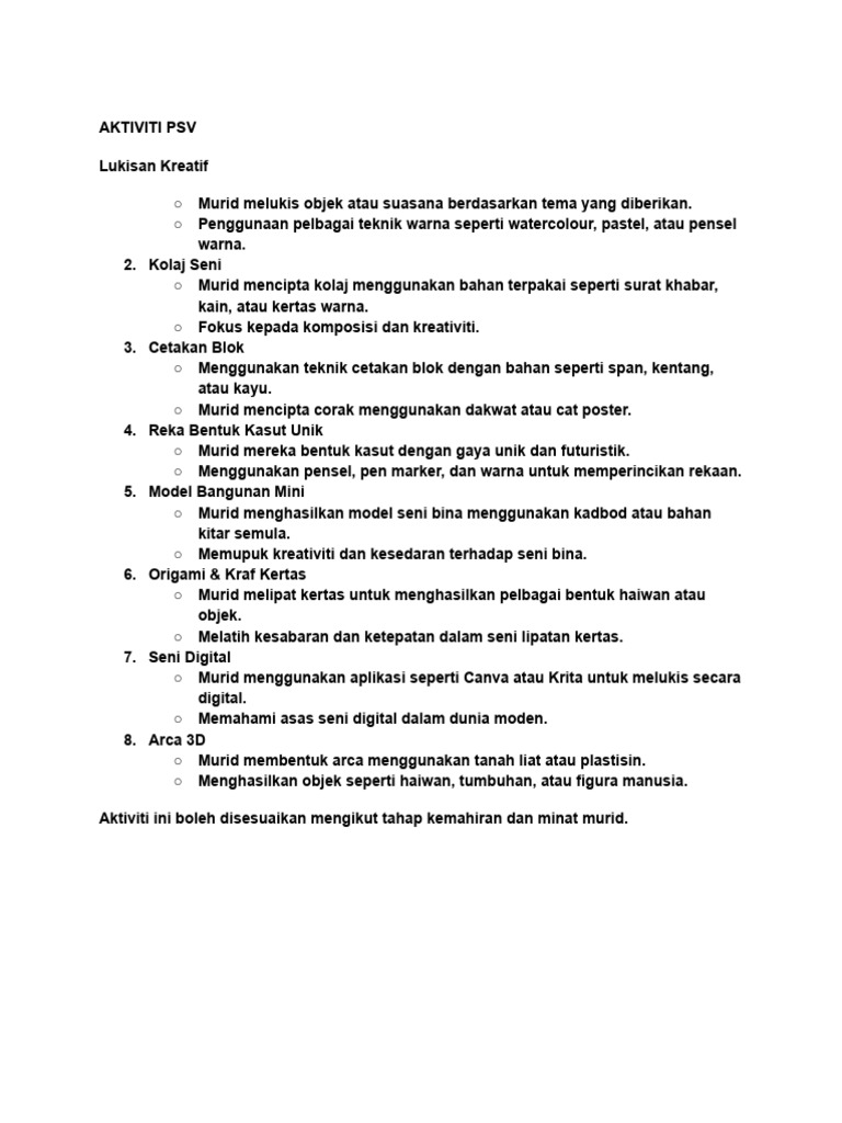 Aktiviti PSV | PDF