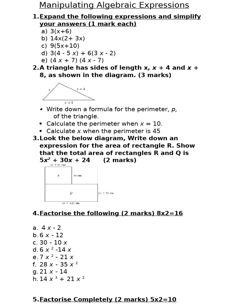 Manipulating Algebraic Expressions | PDF