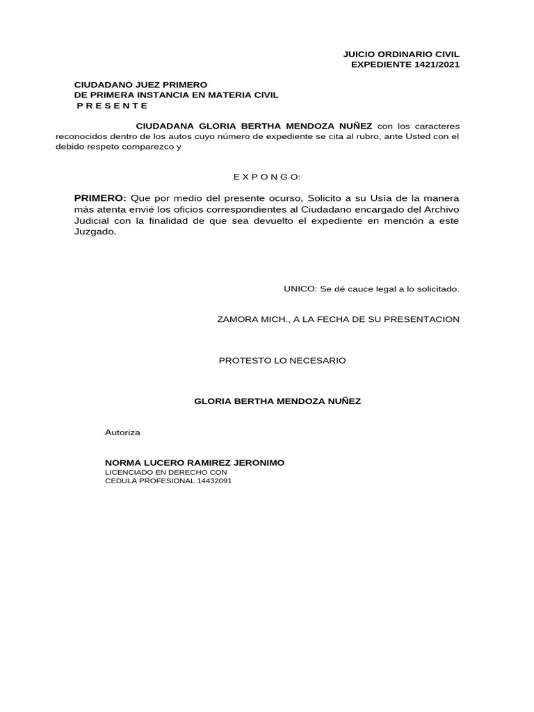 Solicitud de Devolución de Expediente | PDF