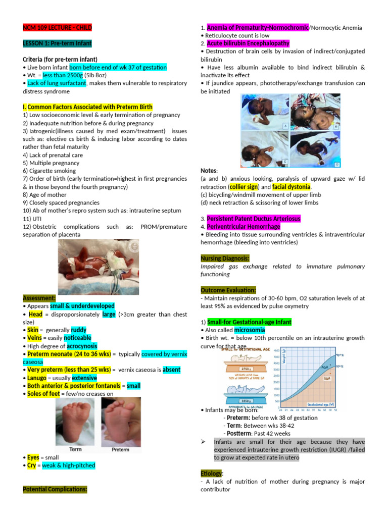 NCM 109: Pre-term Infant | PDF | Preterm Birth | Pregnancy