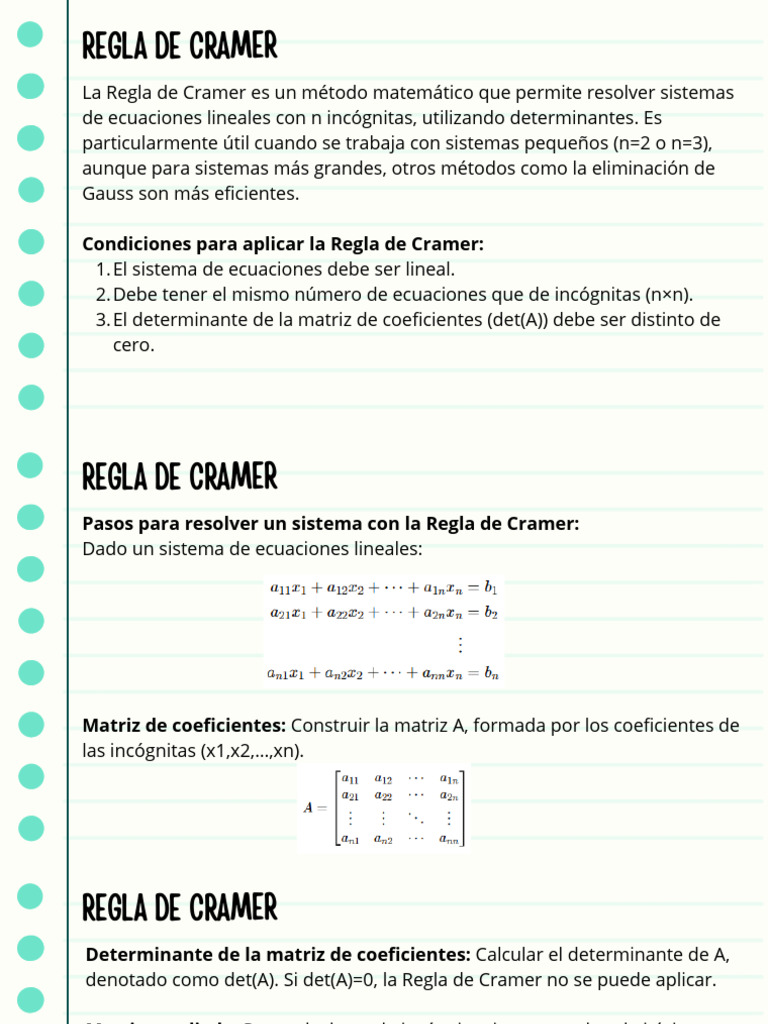 Método de Cramer para Ecuaciones Lineales | PDF