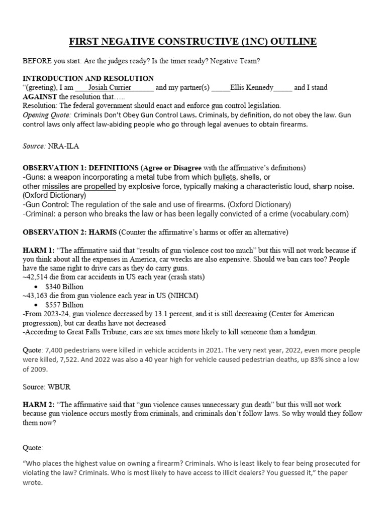 1NC Outline | PDF | Gun Control | Gun Violence In The United States