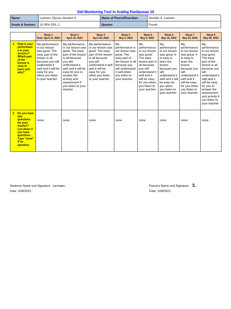 SElf Monitoring Tool | PDF | Learning | Education Theory