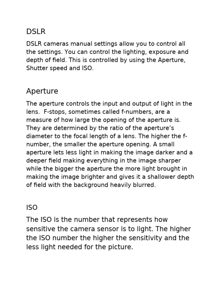 DSLR Camera Basics | PDF | Aperture | Shutter Speed