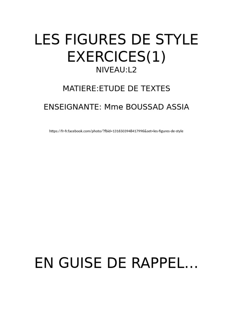 Exercices sur les figures de style | PDF