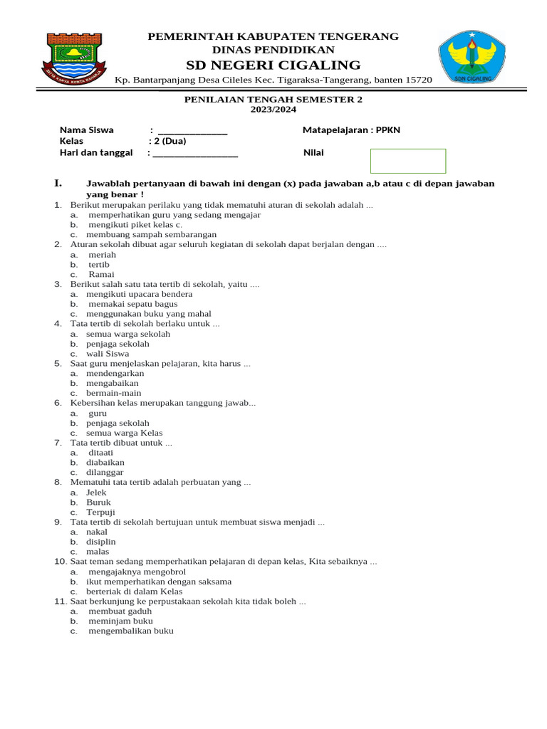 Soal PTS Kelas 2 SMT 2 PPKN | PDF