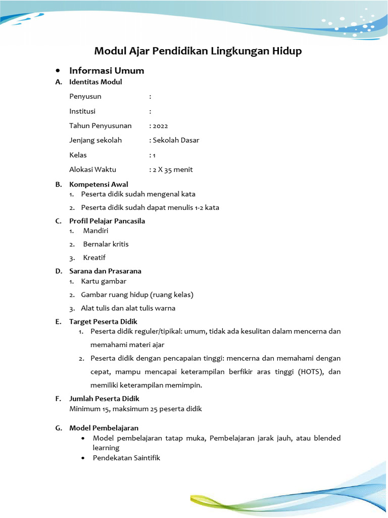 Desain Modul Ajar Kelas 1 | PDF