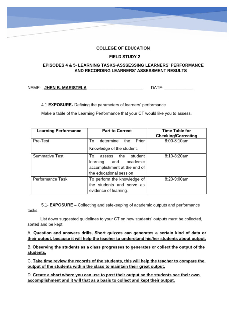 Maristela Jhen B. Beed 4a FS 2 Episodes 4 5 | PDF | Learning | Cognition