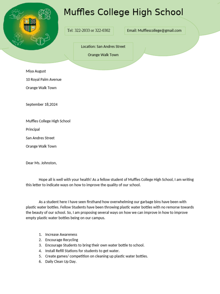 Letter From The Principal | PDF