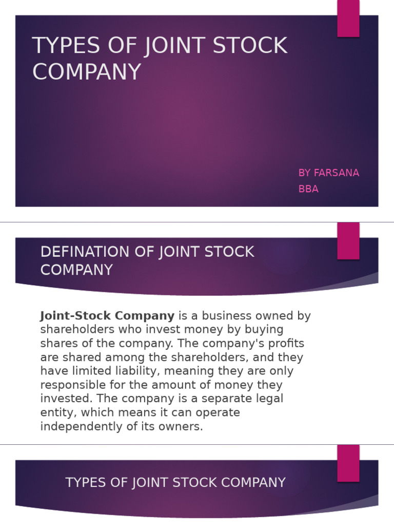 Types of Joint Stock Companies Explained | PDF | Joint Stock Company ...