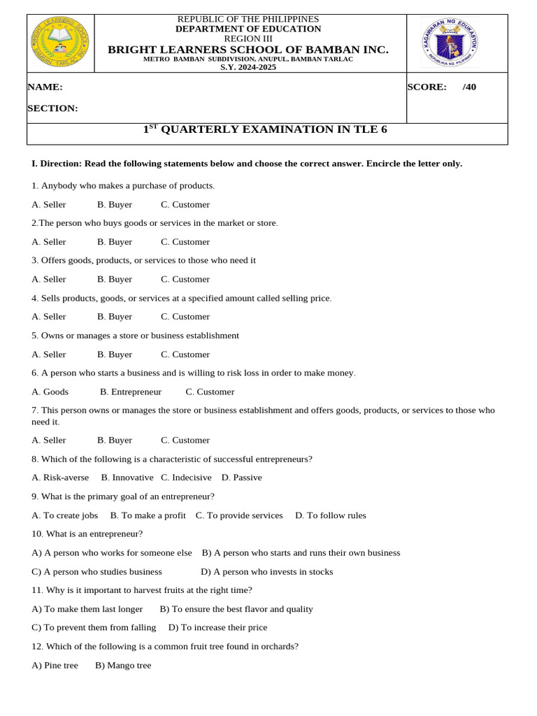 Tle Grade 6 1st Quarterly | PDF | Fertilizer | Plants