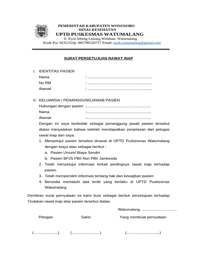 Form Persetujuan Rawat Inap | PDF