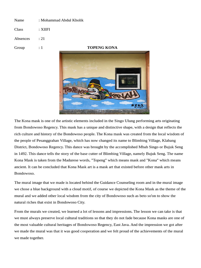 Kona Mask: Cultural Heritage of Bondowoso | PDF