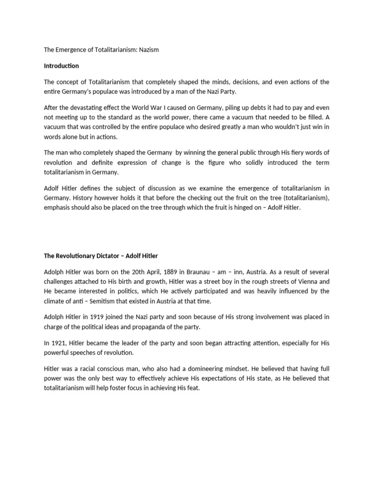 Rise of Totalitarianism in Nazi Germany | PDF | Nazi Germany | Adolf Hitler