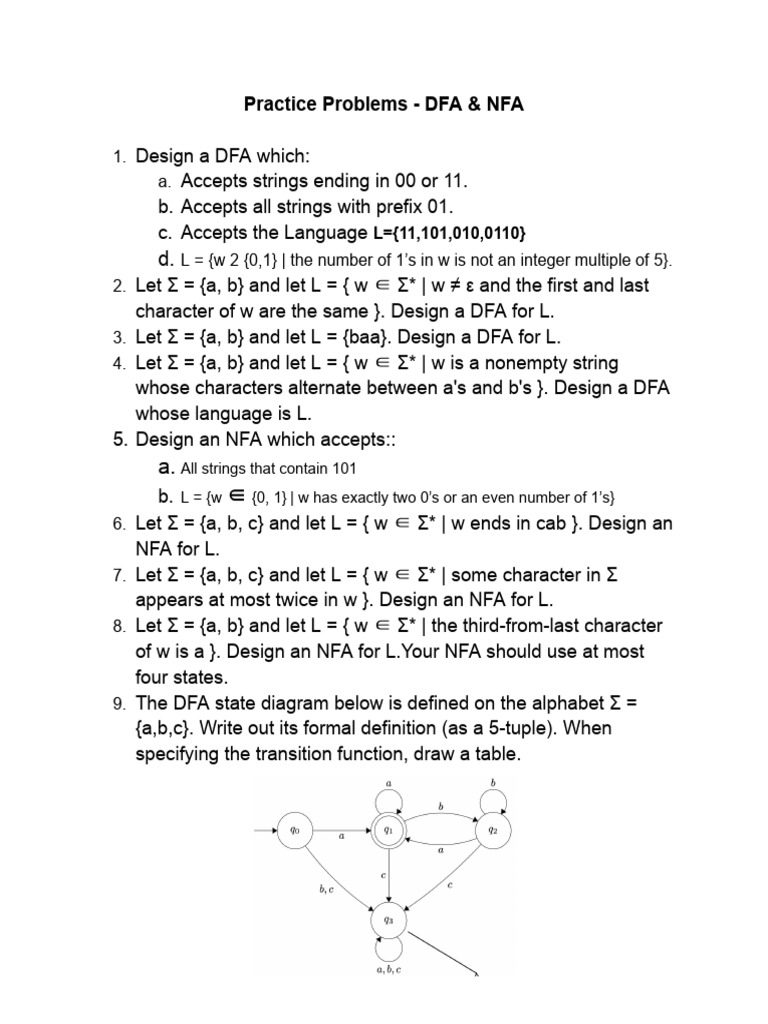 Practice Problems - DFA & NFA | PDF