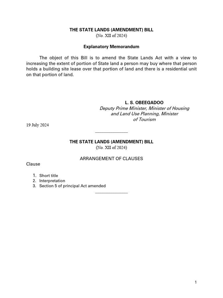 State Lands Amendment Bill 2024 Overview | PDF