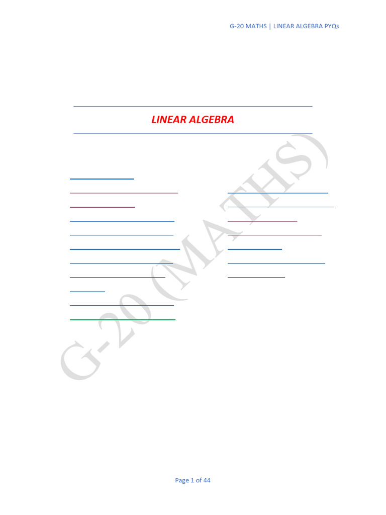 1-1 LIN AL PYQs CHAPTERWISE TOPICWISE 2024 | PDF | Linear Map | Matrix (Mathematics)