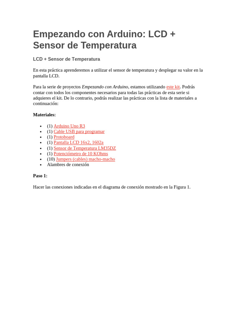 Empezando Con Arduino Sensor de Temperatura Con LCD | PDF