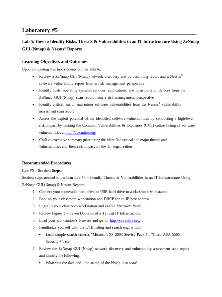 Lab 5 Identifiying Threats Vulnerabilities and Exploits | PDF | Computing | Computer Science