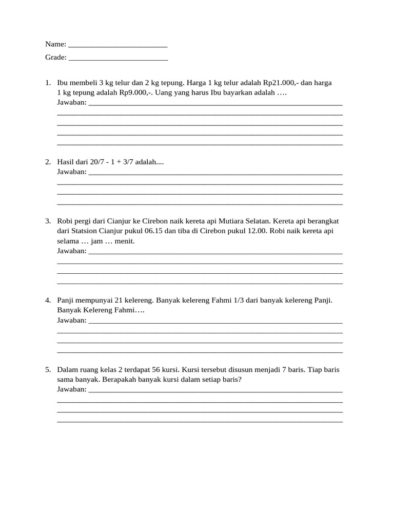 Soal Seleksi Lomba Calistung Kelas 3 | PDF