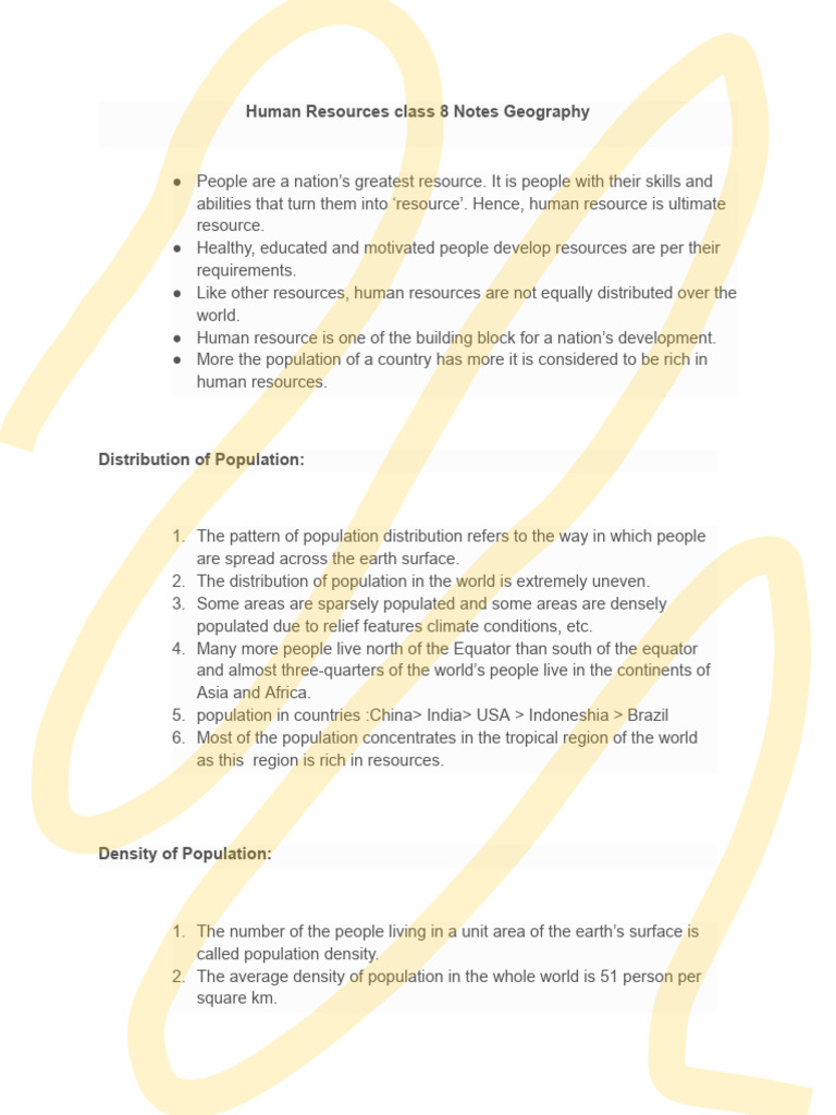 Human Resources Class 8 Notes Geography | PDF | Agriculture | Birth Rate