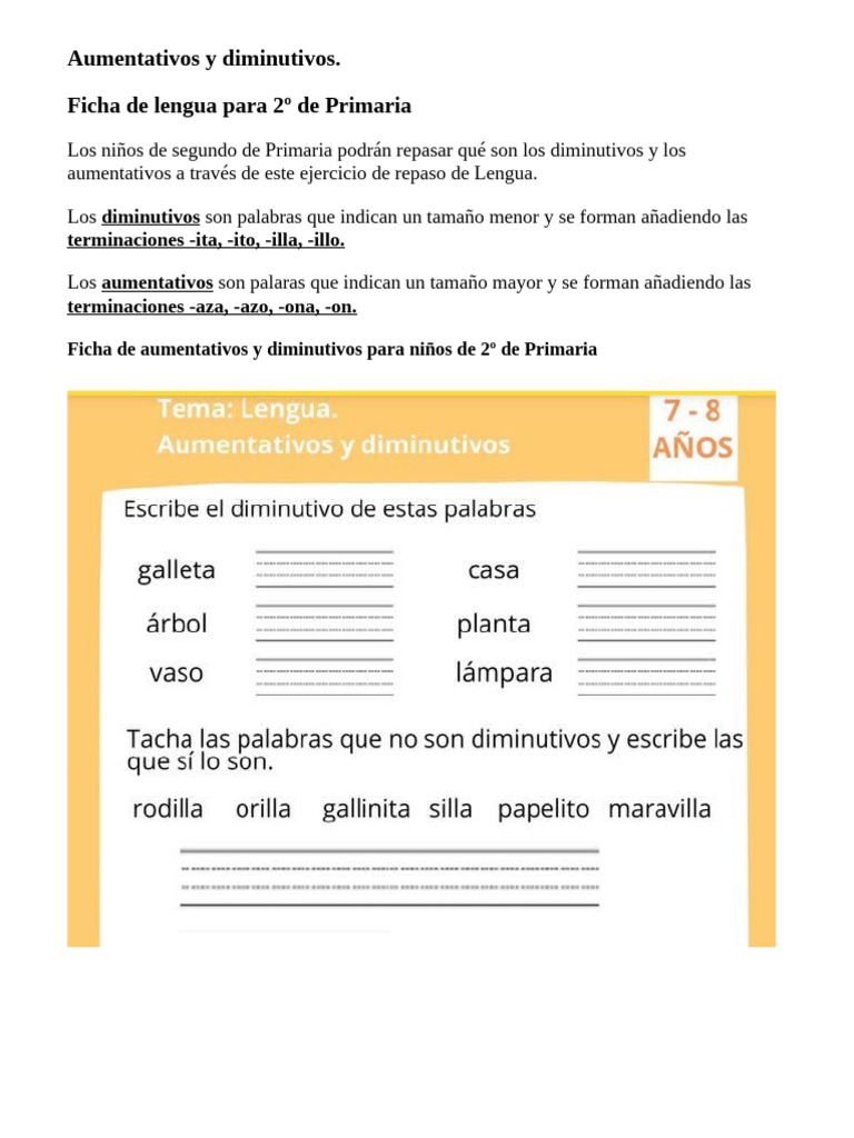 Aumentativos - Y-Diminutivos. Ficha | PDF