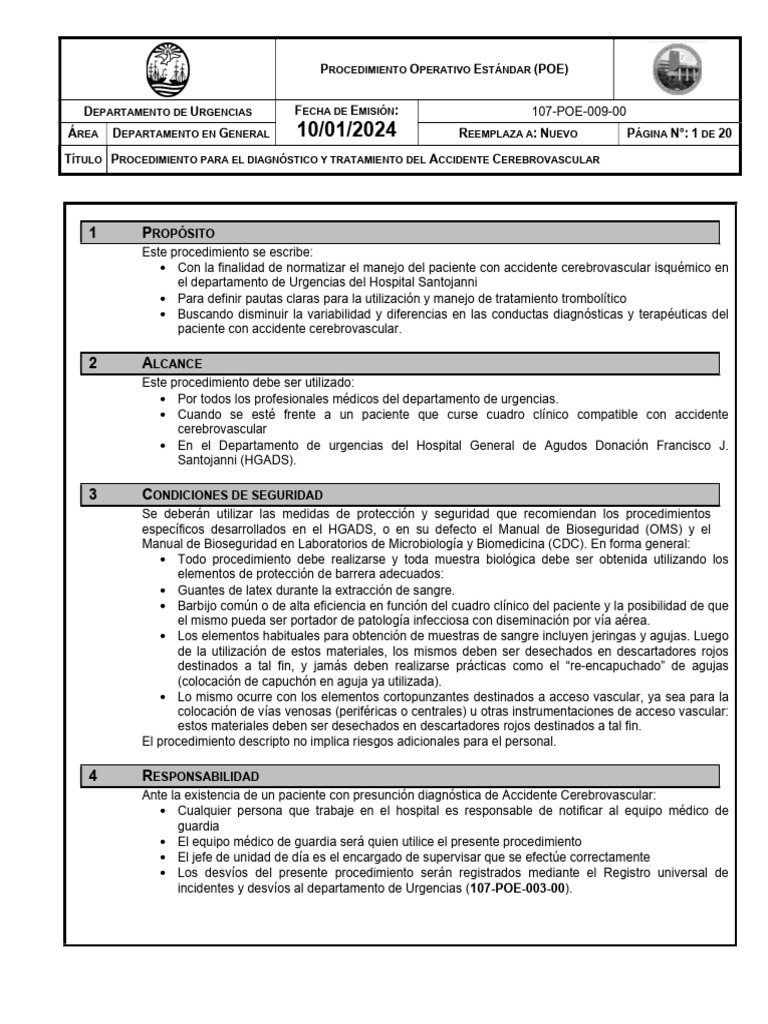 Procedimiento Operativo Estandar (POE) ACV | PDF | Carrera | Especialidades Medicas