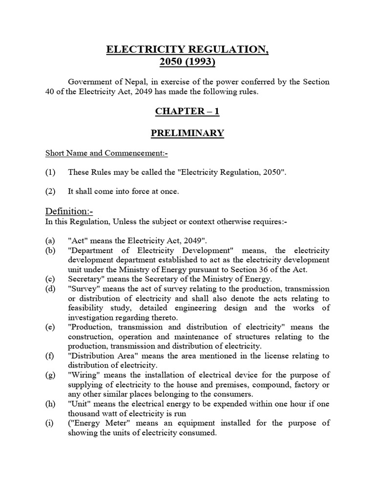 Nepal Electricity Regulation 2050 Overview | PDF | Insulator ...