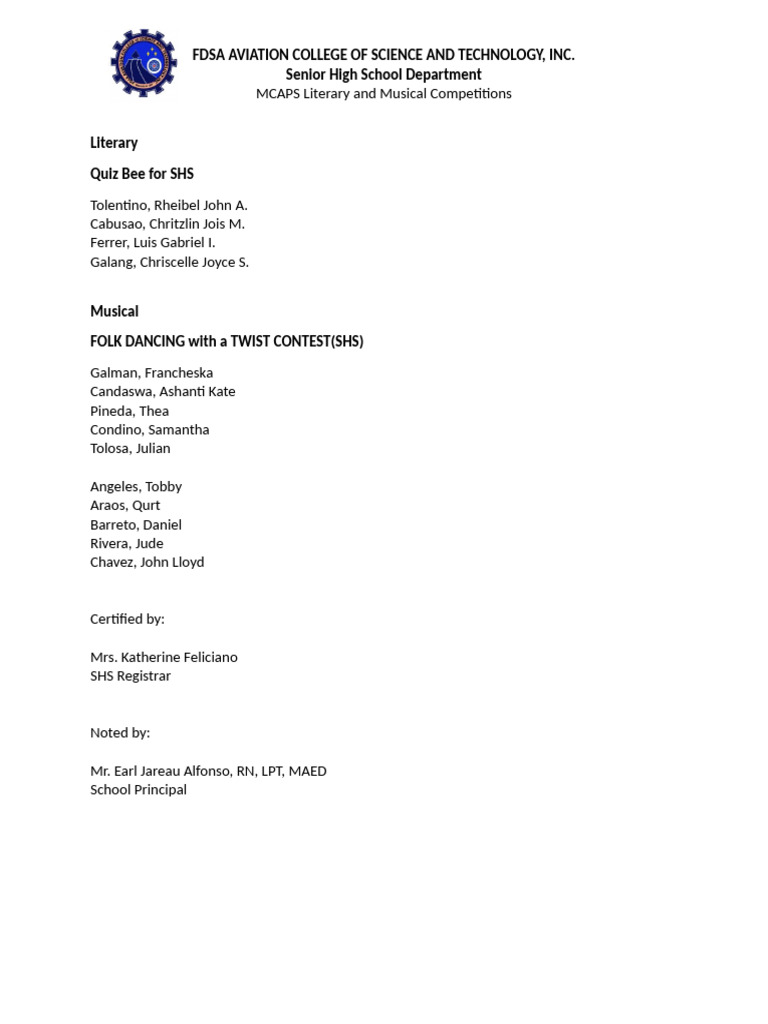 FDSA SHS Literary and Musical Events | PDF