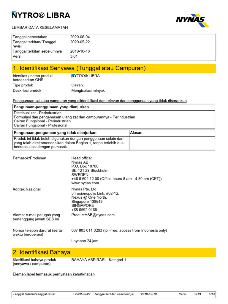 Data Keselamatan NYTRO® LIBRA | PDF