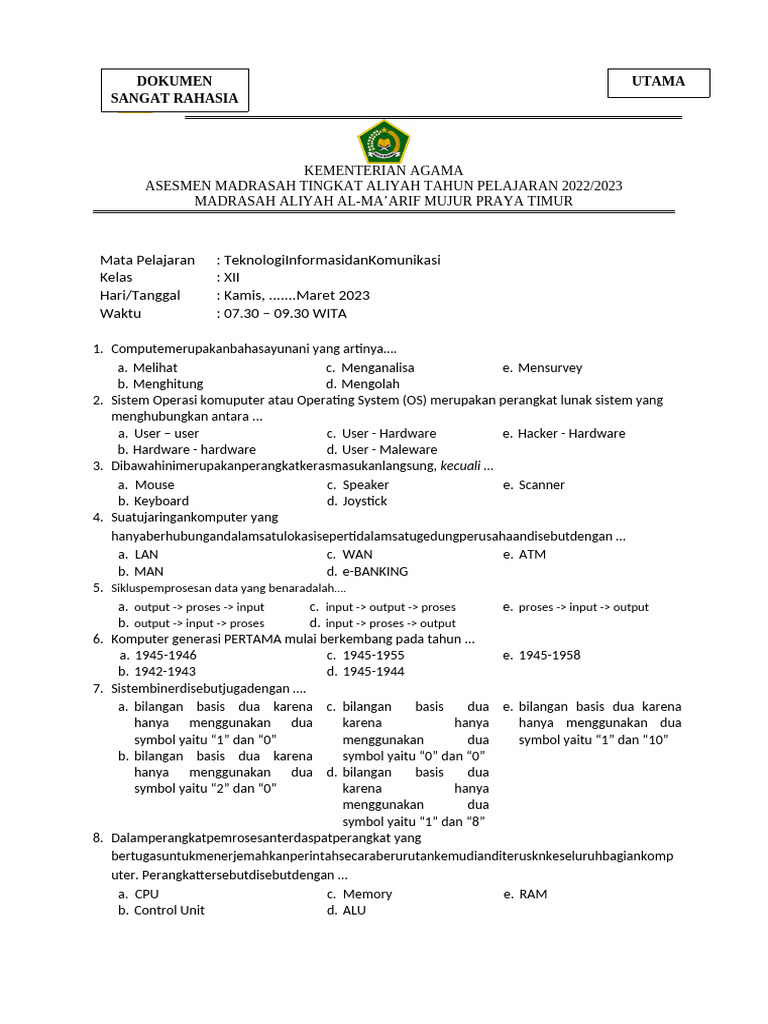 Soal Uam Tik Ma Ok | PDF
