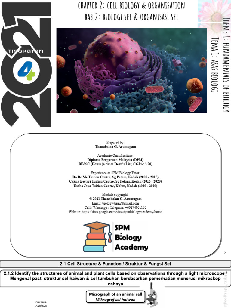 Chapter 2_Cell Biology & Organisation | PDF | Cell Membrane | Vacuole