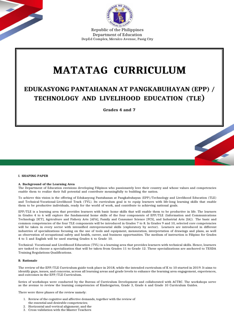 EPP/TLE Curriculum Guide Overview | PDF | Learning | Educational Technology