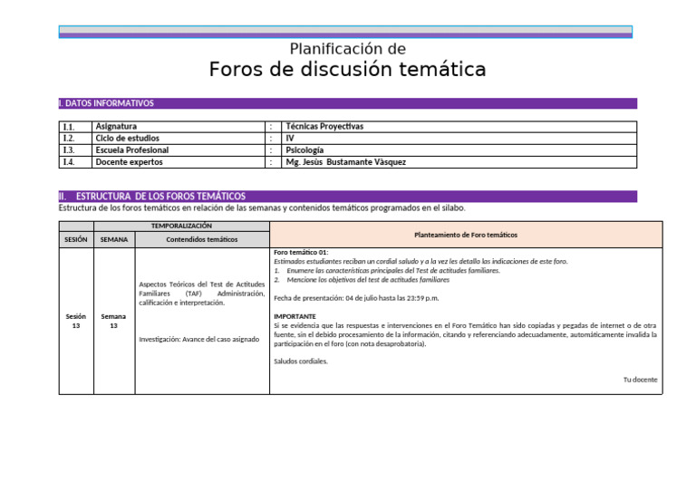 Foros Temáticos en Técnicas Proyectivas | PDF