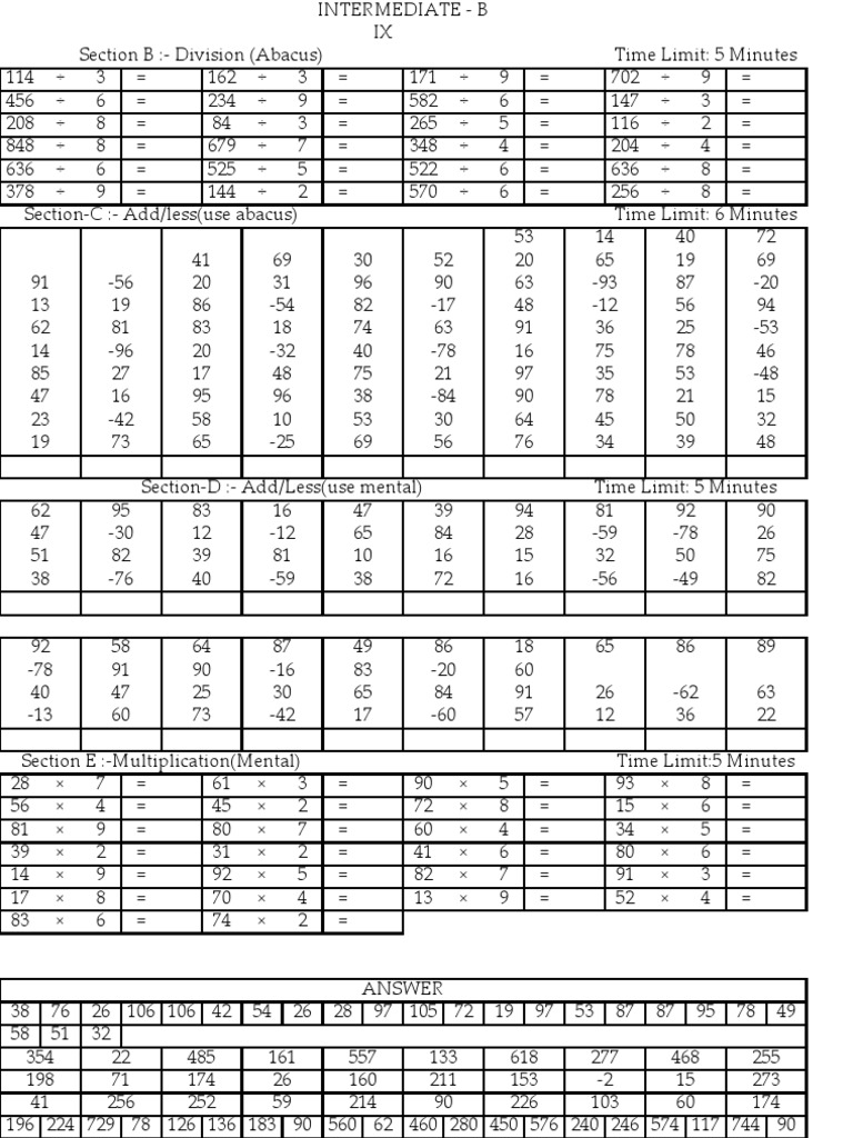 UCMAS Intermediate B Workbook Answers | PDF | Teaching Mathematics