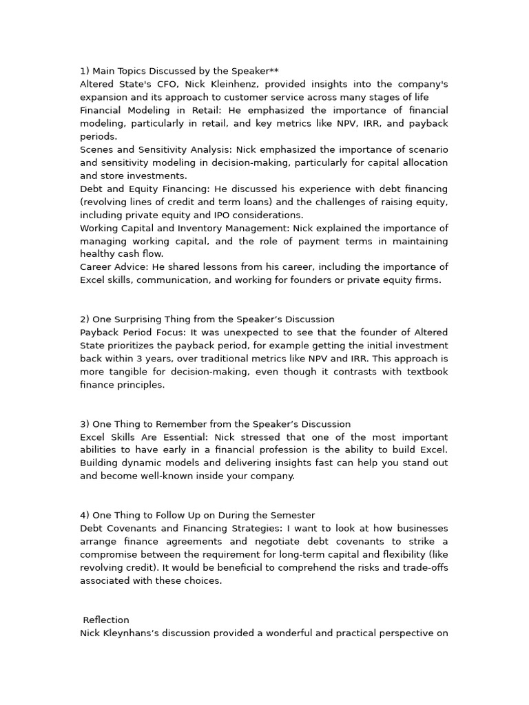 Guest Speaker Reflection Assignment | PDF | Business | Economies