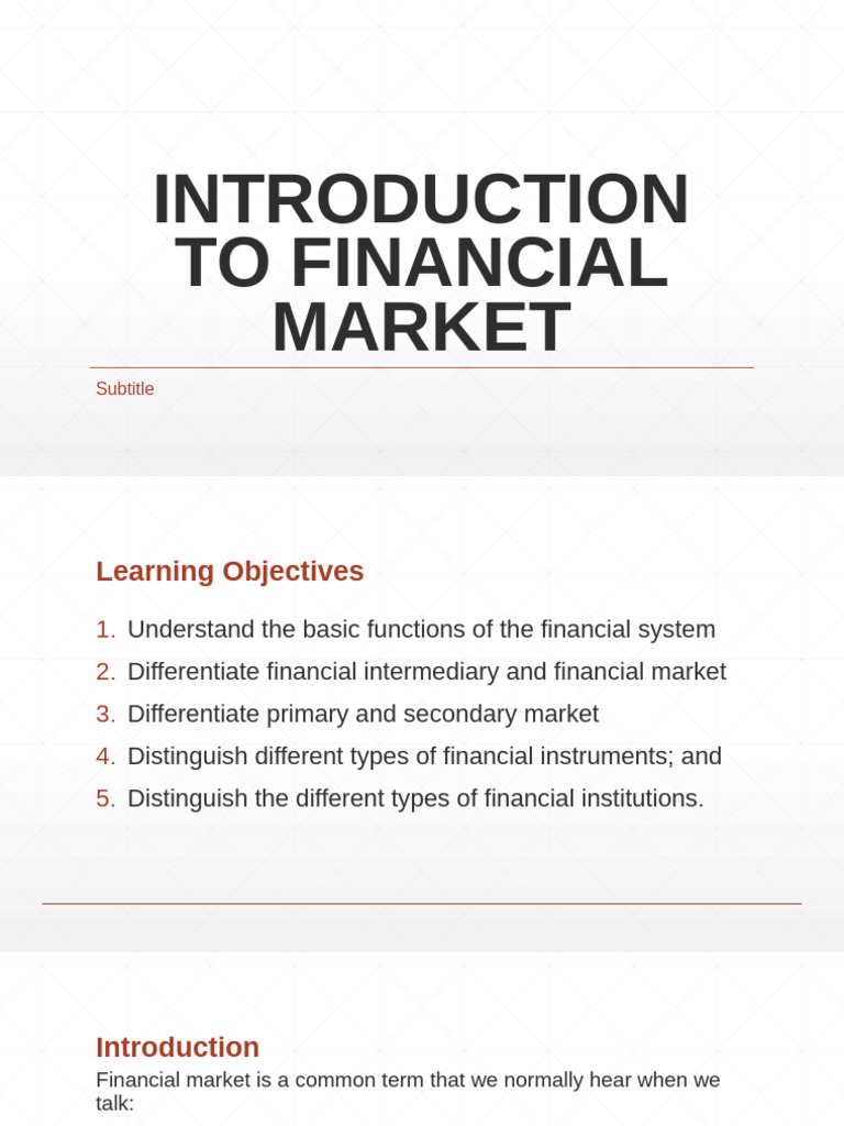 INTRODUCTION-TO-FINANCIAL-MARKET | PDF | Financial Markets | Derivative ...