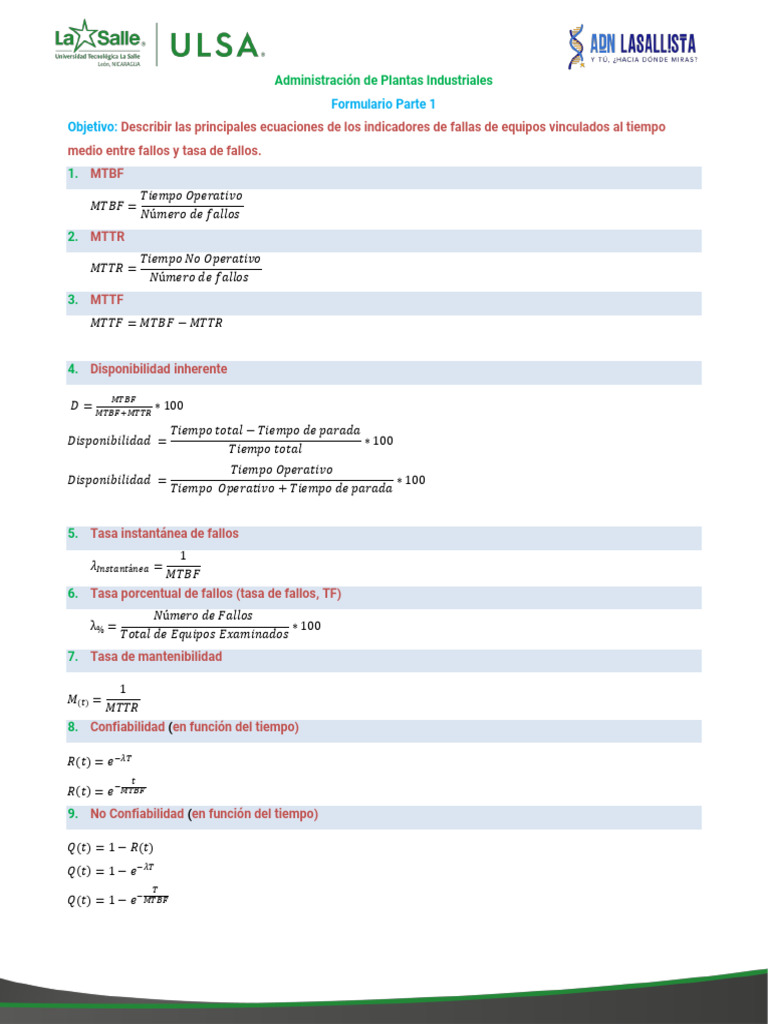 FORMULARIO MTTO - Parte1 | PDF