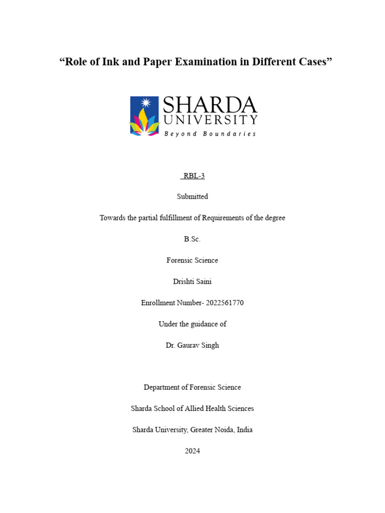 Role of Ink and Paper Examination in Different Cases | PDF | Forensic ...