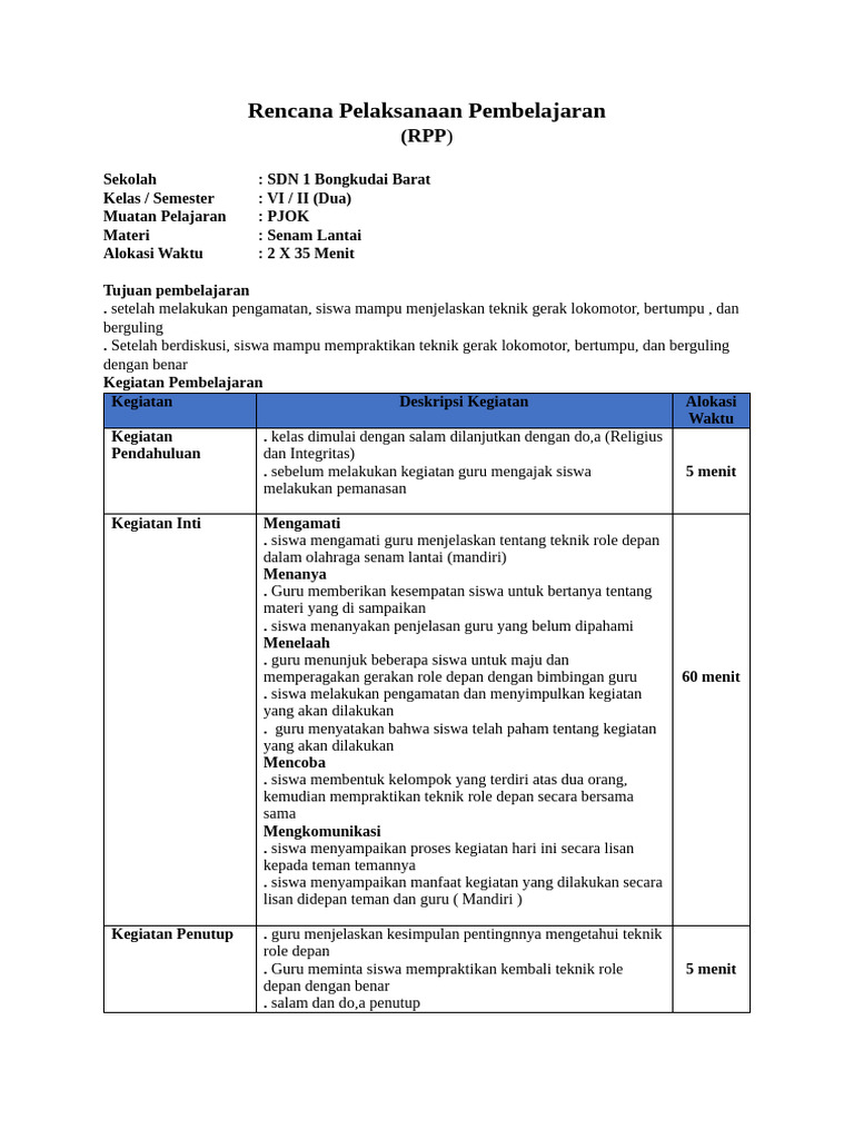 RPP KLS 6 observasi | PDF