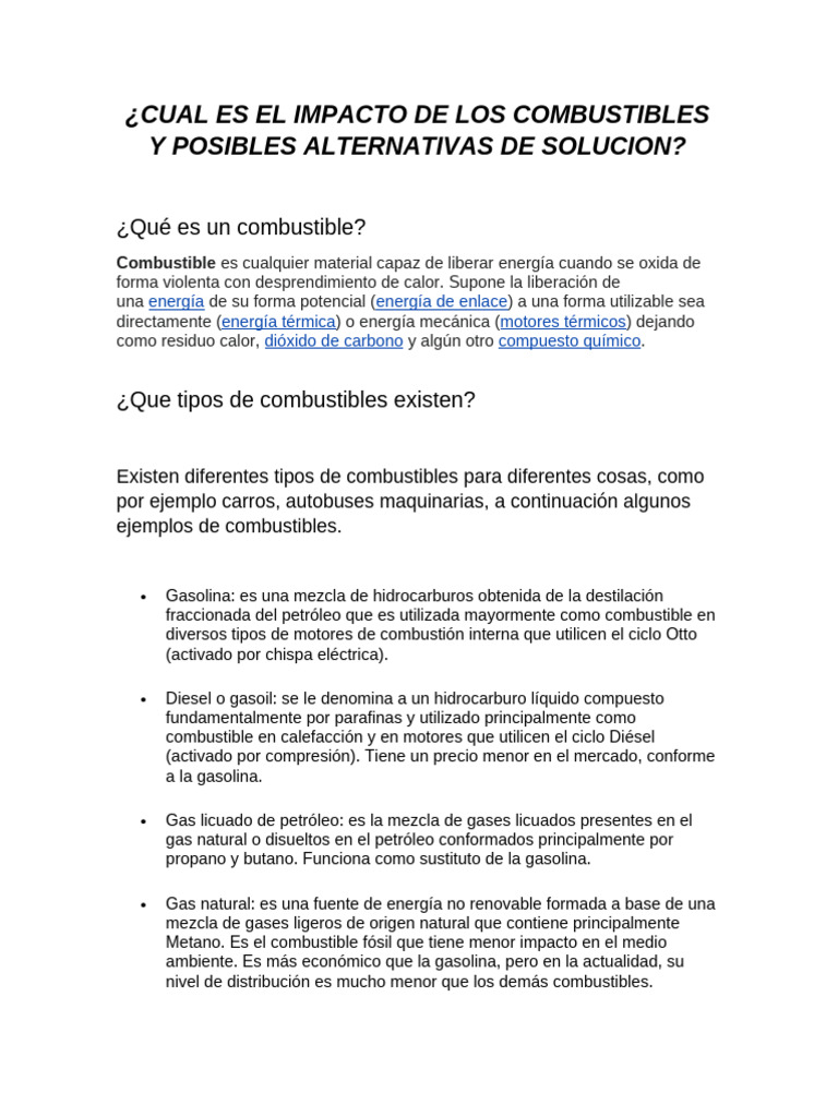 Impacto y Alternativas a Combustibles | PDF | Combustibles ...
