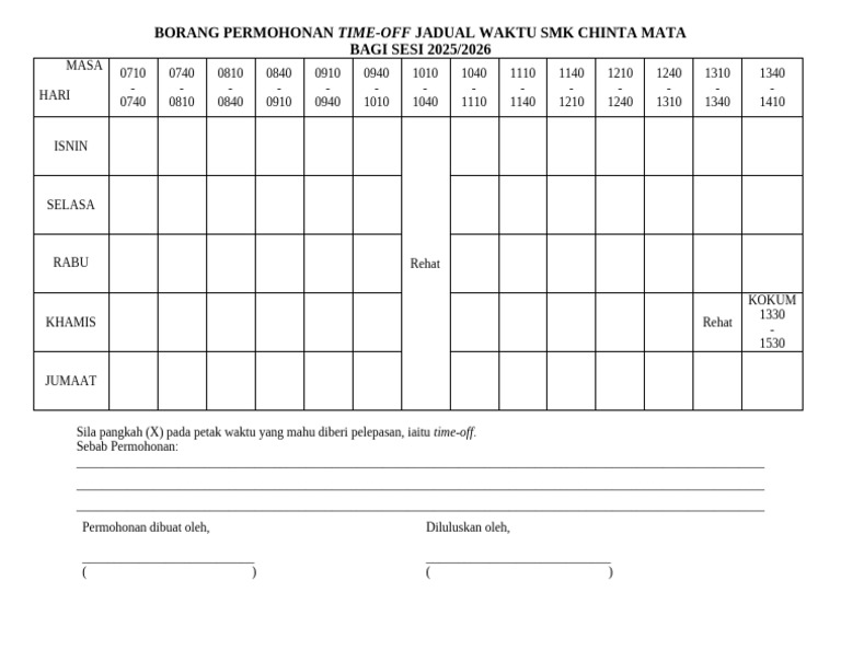 Borang Permohonan Time-Off | PDF